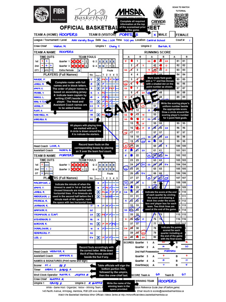 FIBA Basketball Scoresheet Template | PDF | Team Sports | Sports