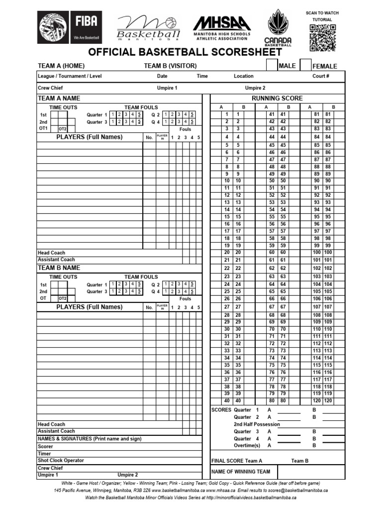 A - FIBA Basketball Scoresheet | PDF | Indoor Sports | Athletic Sports