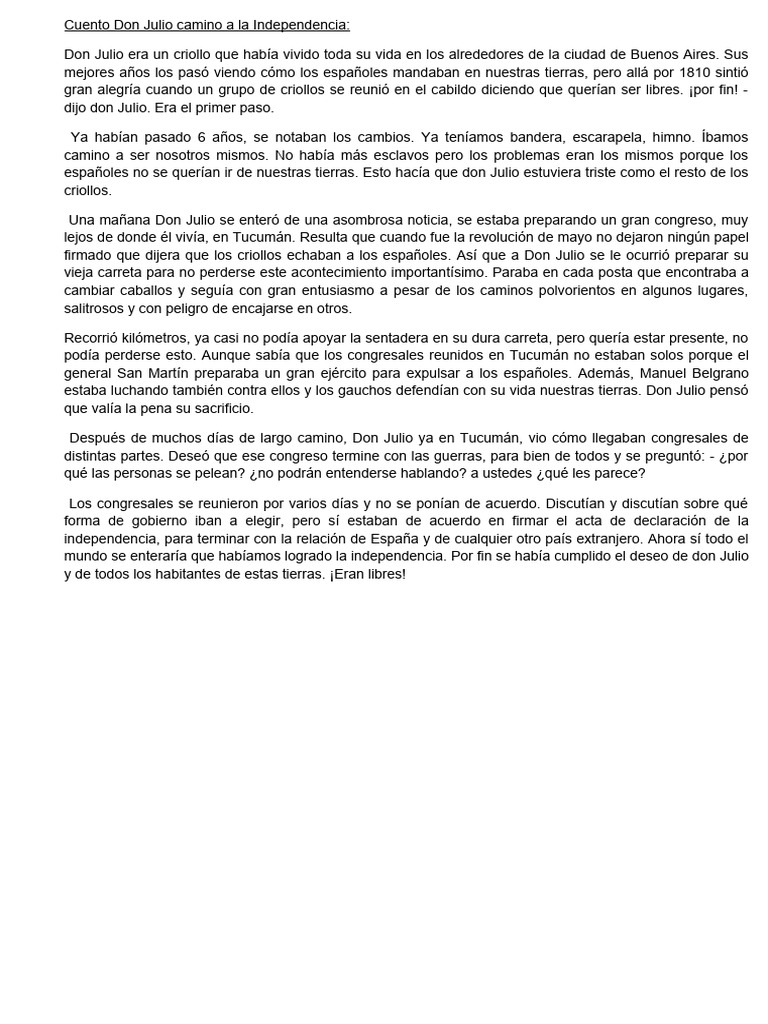 Cuento Don Julio Camino A La Independencia | PDF