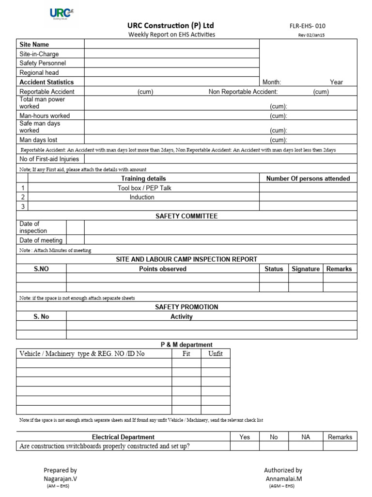 FLR-EHS-009 Weekly Report | PDF | Electrical Wiring | Electric Power