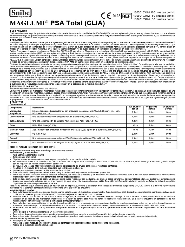 221 Tpsa Ifu Es v2.0 | PDF | Antígeno específico de la próstata | Calibración