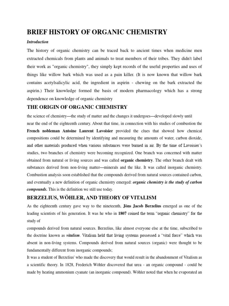 BRIEF HISTORY OF ORGANIC CHEMISTRY | PDF | Chemistry | Organic Chemistry