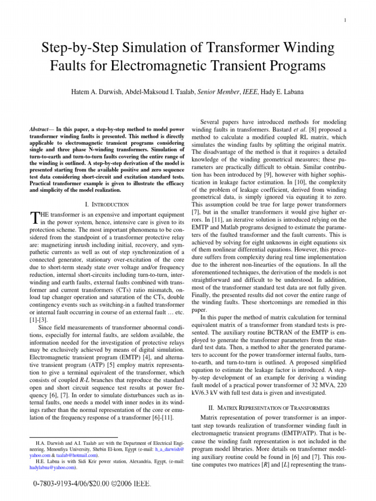 Stepbystep Simulation of Transformer Winding Faults For Electrom | PDF | Transformer ...