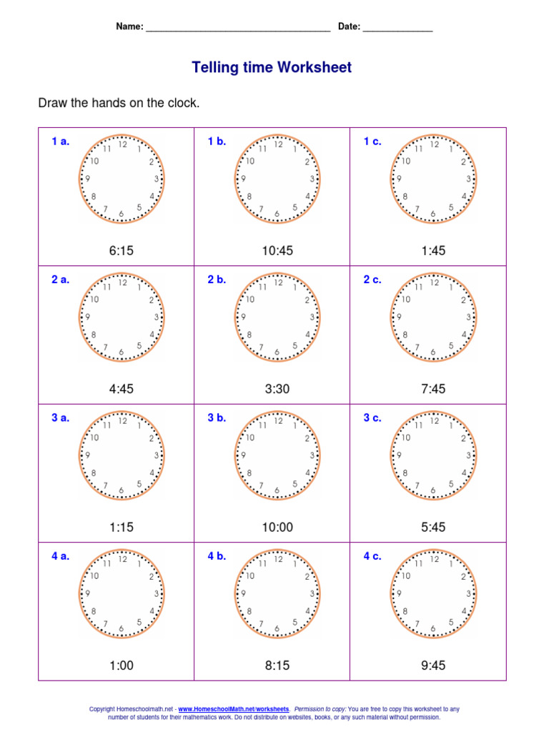 Telling Time Worksheet | PDF | Data Management | Business Law