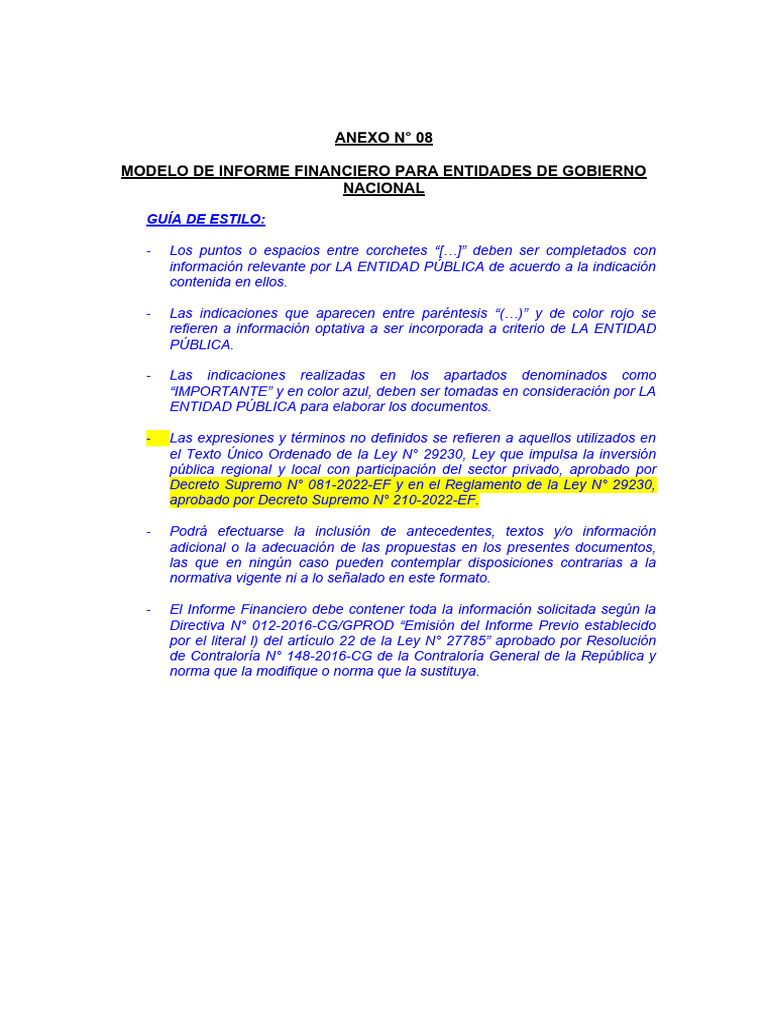 Anexo 8 Modelo de Informe Financiero para GN | Descargar gratis PDF | Presupuesto | Regulación