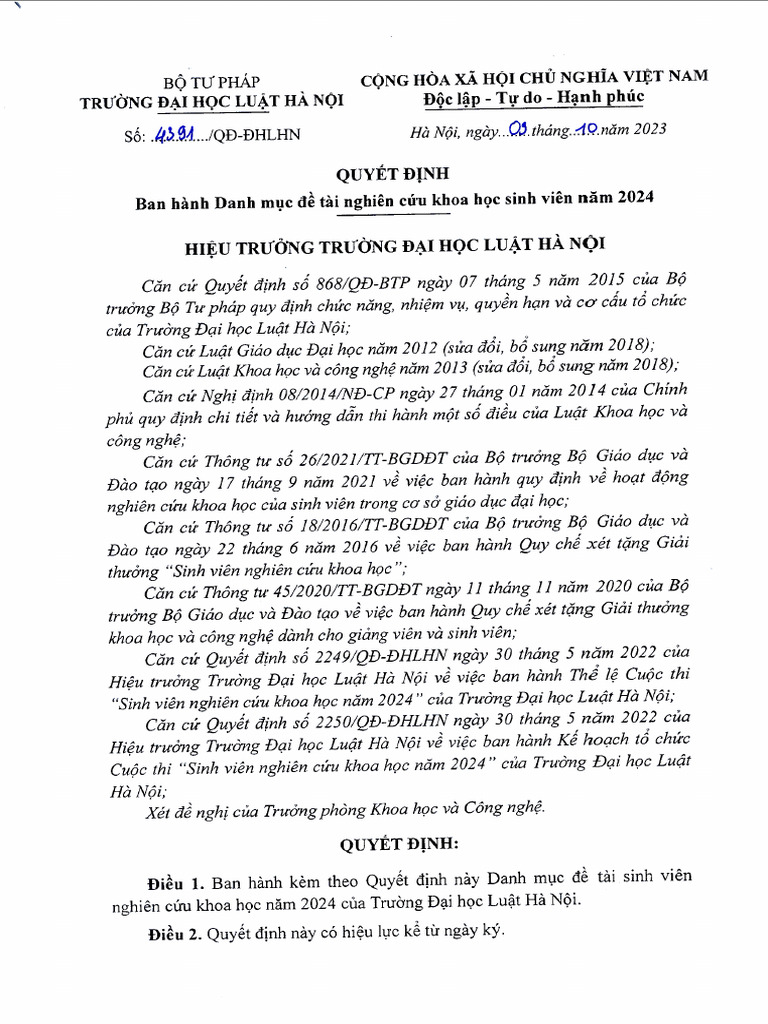 Danh Muc NCKH SV 2024 Final | PDF