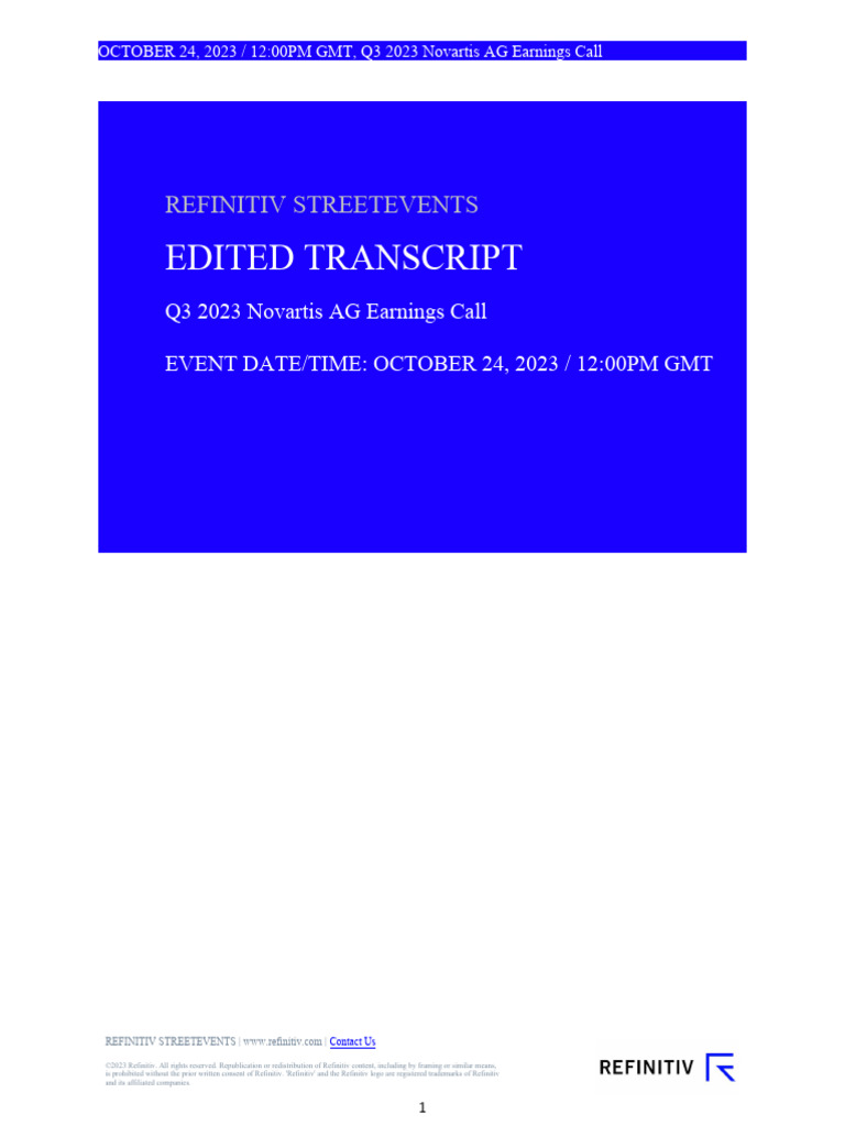 Novartis Transcript Q3 2023 | PDF | Novartis | Clinical Trial