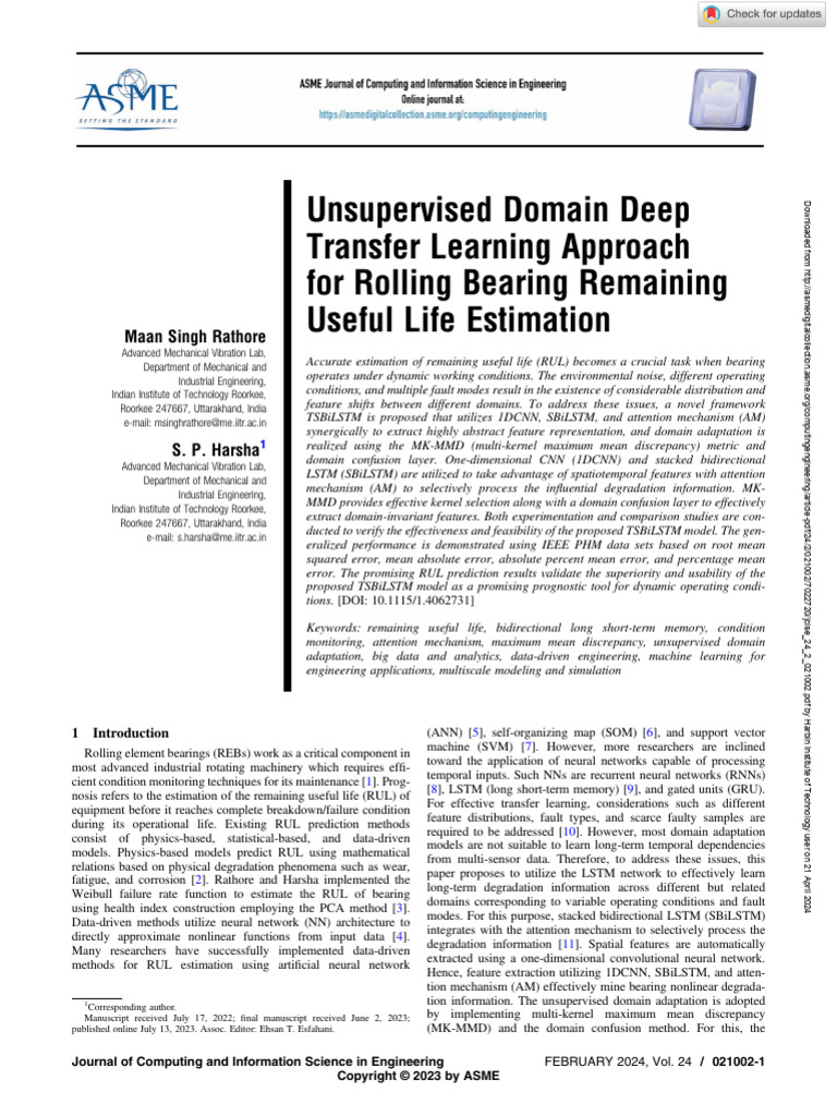 Unsupervised Domain Deep Transfer Learning Approach For Rolling Bearing Remaining Useful Life