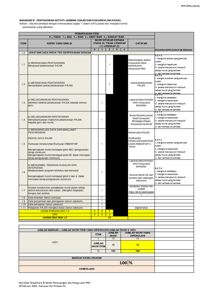 Borang Instrumen Kokurikulum B - 2024 | PDF