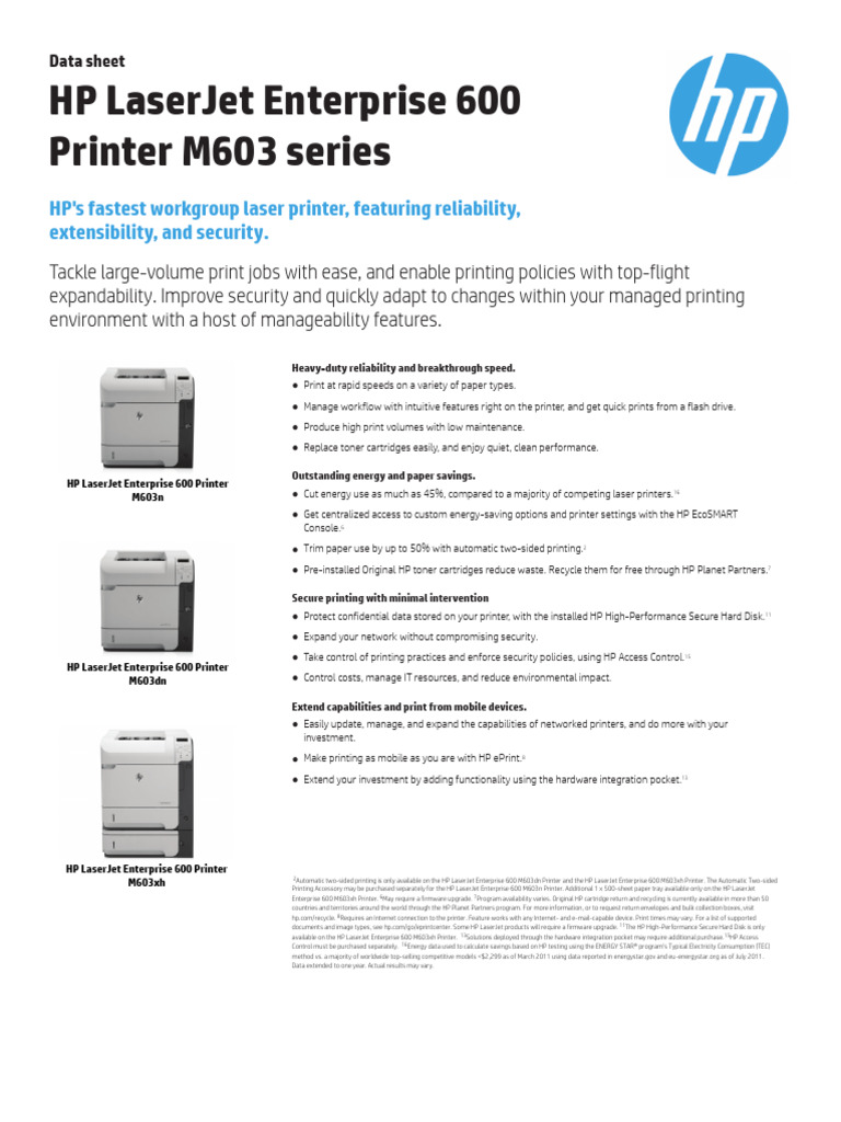 HP 603dn Specs | PDF | Printer (Computing) | Hewlett Packard