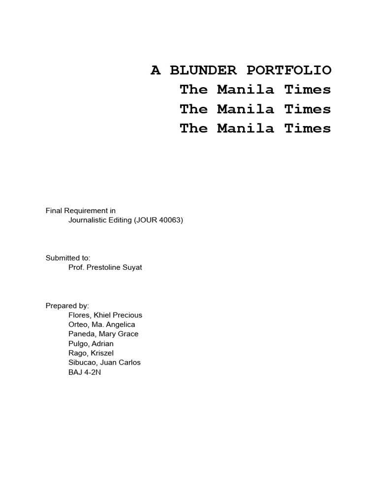 The Manila Times Blunder Portfolio (Flores, Orteo, Paneda, Pulgo, Rago ...
