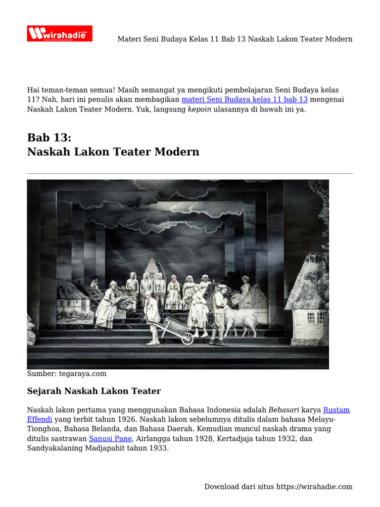 Materi Seni Budaya Kelas 11 Bab 13 Naskah Lakon Teater Modern | PDF