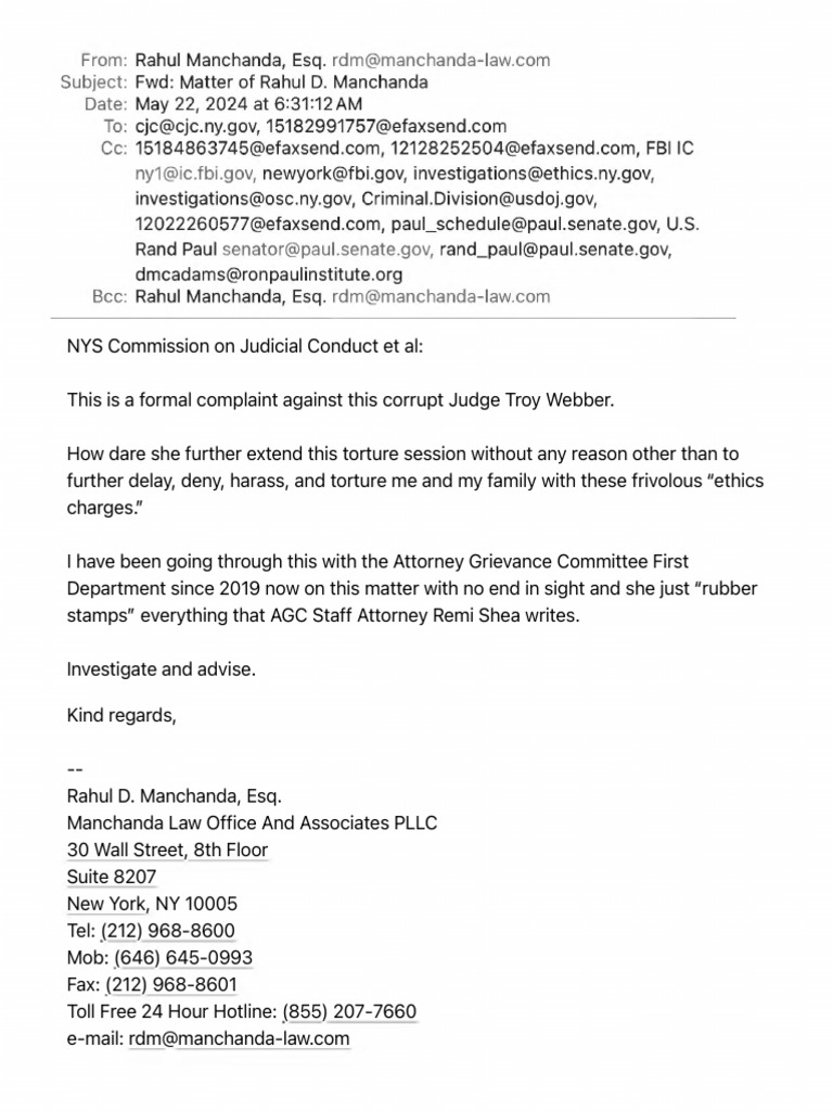 NYS Commission on Judicial Conduct Complaint Against Judge Troy Webber ...