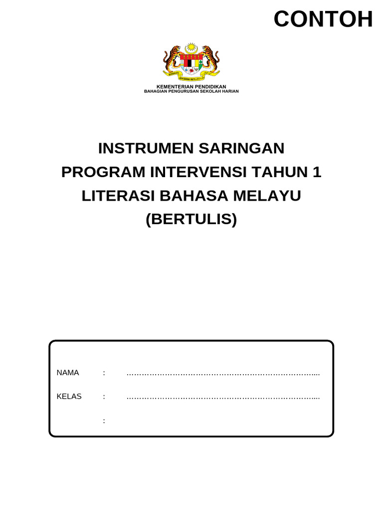 INSTRUMEN SARINGAN PROGRAM INTERVENSI TAHUN 1 LITERASI BAHASA MELAYU ...