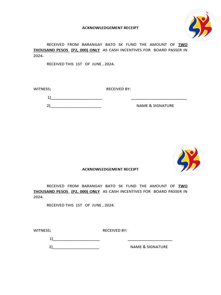 Acknowledgement Receipt for SK Fund | PDF | Finance & Money Management