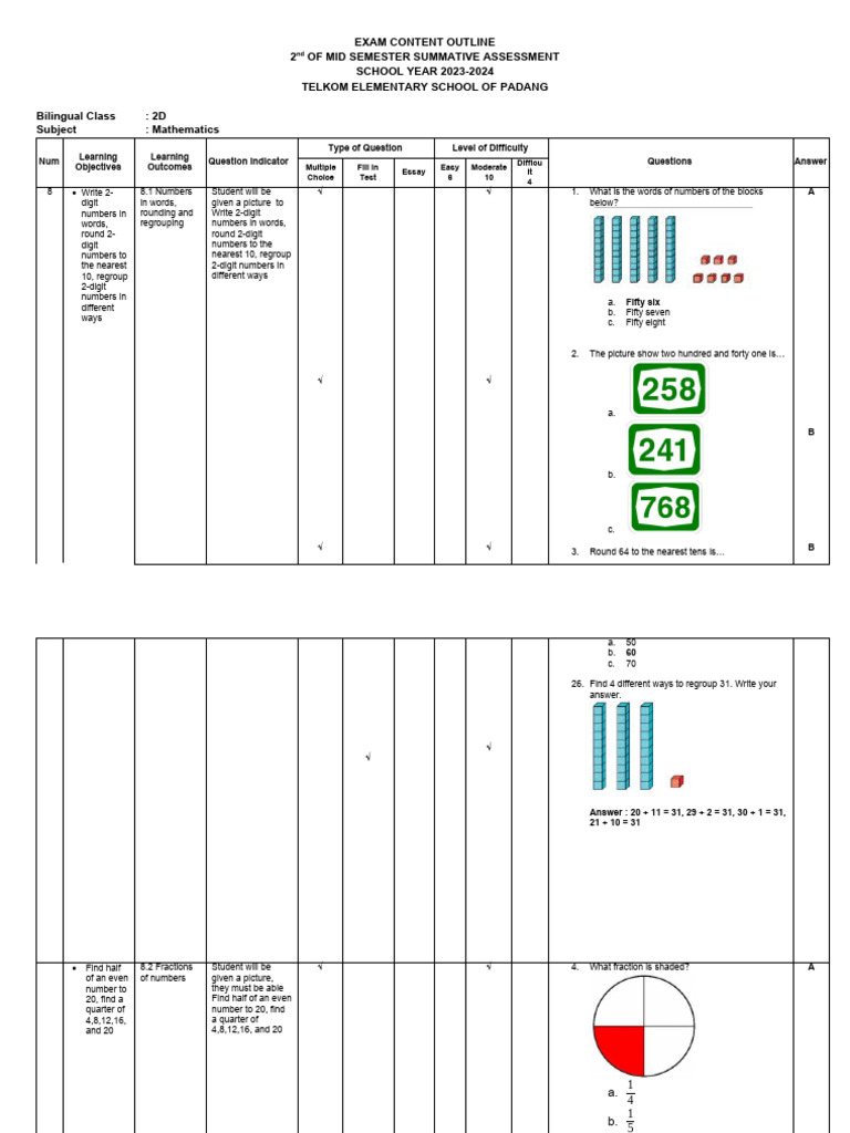 KISI-KISI MATH PTS II KELAS 2 | PDF | Mathematics