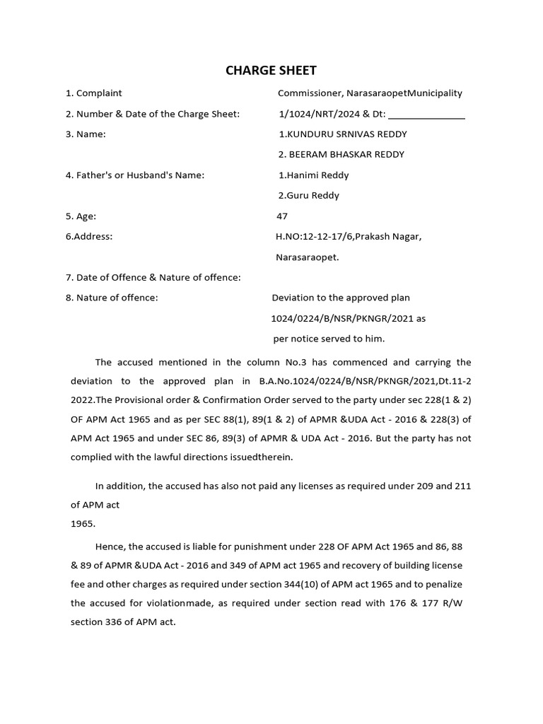 KUNDURU SRINIVAS REDDY CHARGE SHEET New | PDF