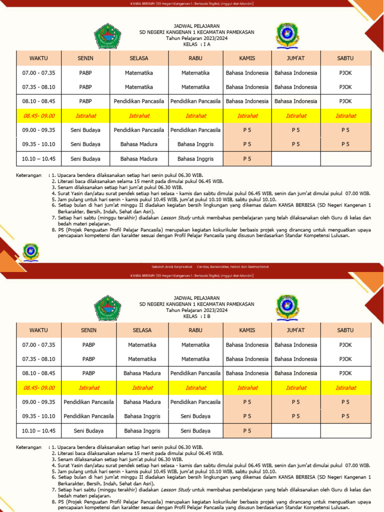 Jadwal Pelajaran Ikm Kansa 2023-2024 | PDF