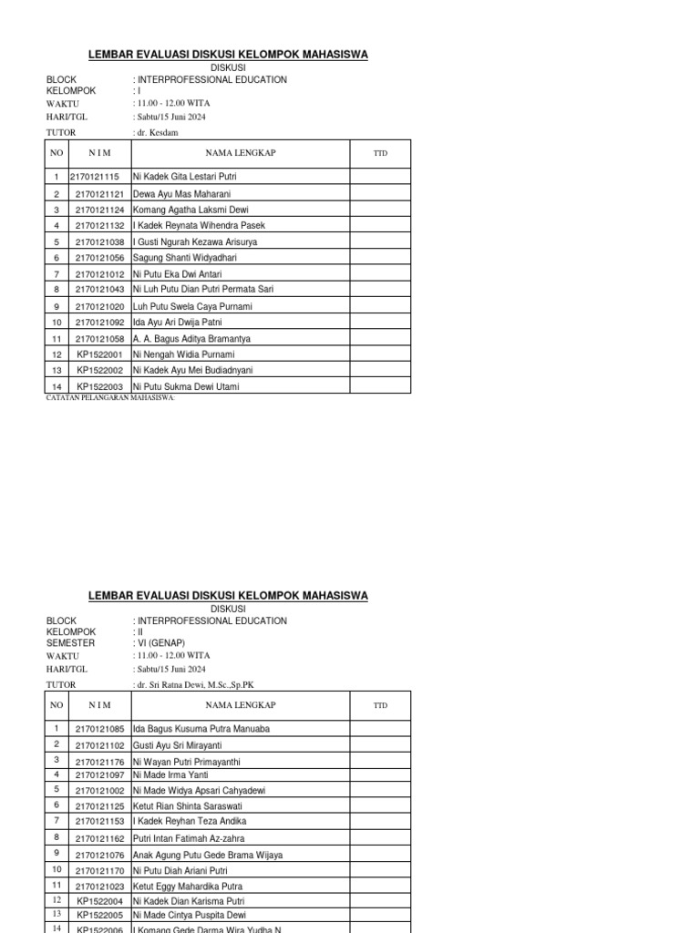 Evaluasi Diskusi Mahasiswa IPE 2024 | PDF