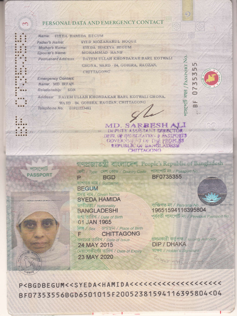 Syeda Hamida Begum Passport | PDF