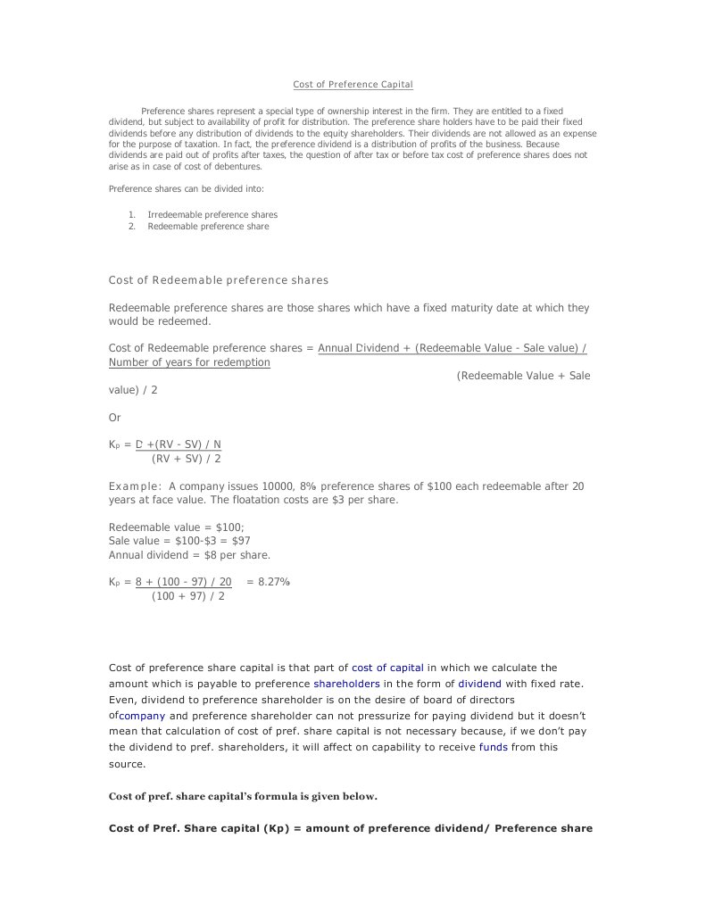 Cost of Redeemable Preference Shares | PDF