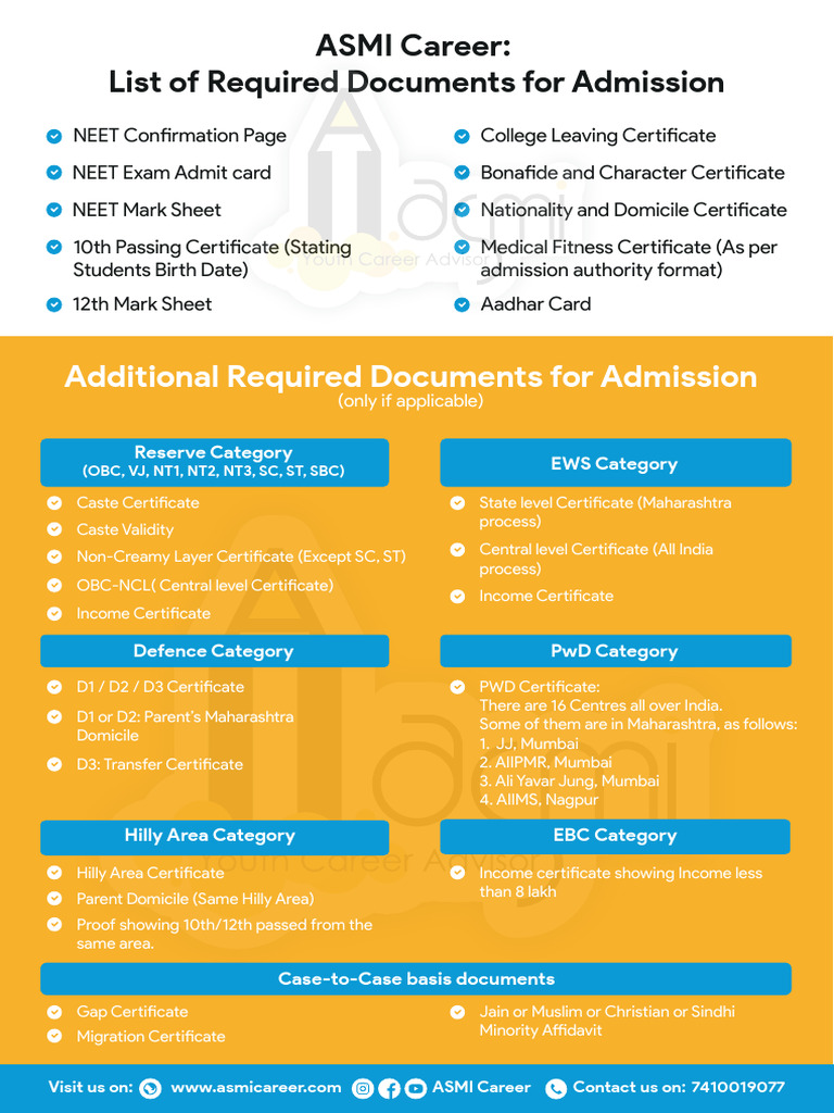 Asmi Career Documents For Admission | PDF