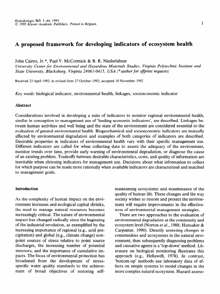 A proposed framework for developing indicators of ecosystem health | Download Free PDF ...