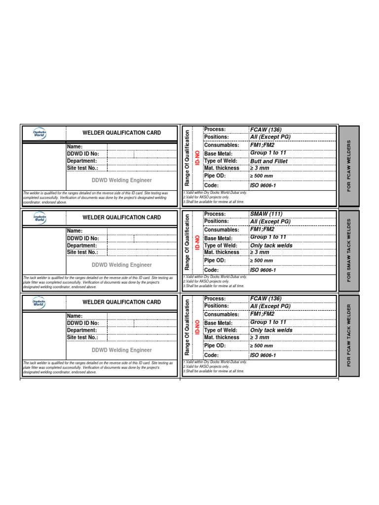 Qualification Card Sample | PDF | Welding | Construction