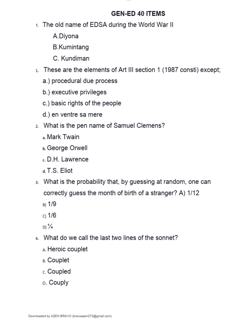 Gen Ed 40 Items | PDF