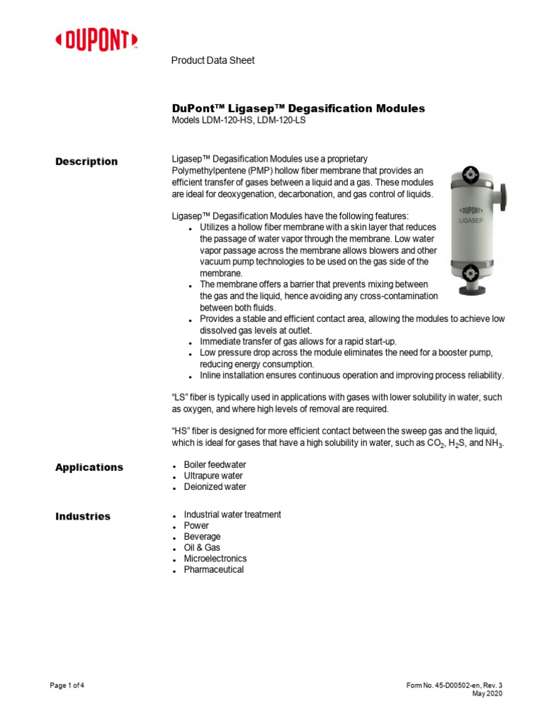 Dupont™ Ligasep™ Degasification Modules: Product Data Sheet | PDF ...
