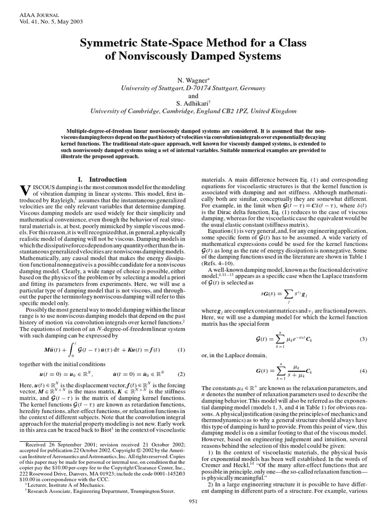 Wagner and Adhikari (2003) - Symmetric State-Space Method For A Class ...