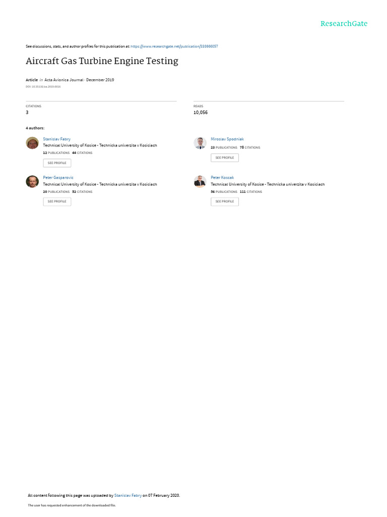 Aircraft Gas Turbine Engine Testing Pdf Engines Reliability Engineering