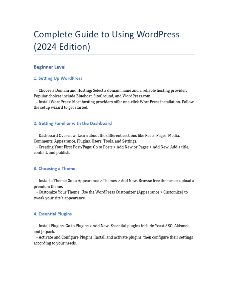 WordPress Guide 2024 | PDF | Word Press | Software Development