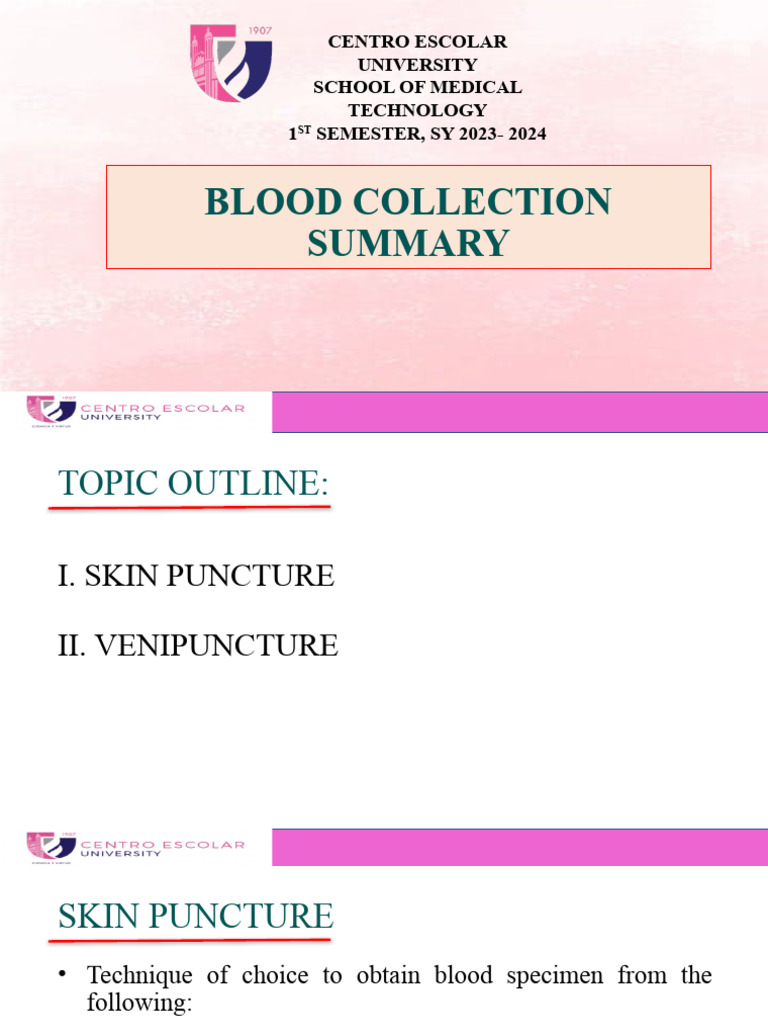 Blood Collection Summary | PDF | Clinical Medicine | Medical Specialties