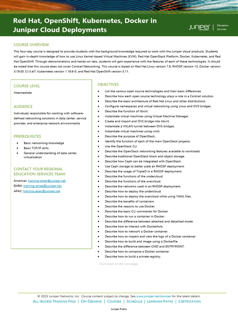 Red Hat OpenShift Kubernetes Docker in Juniper Cloud Deployments (ROKD ...