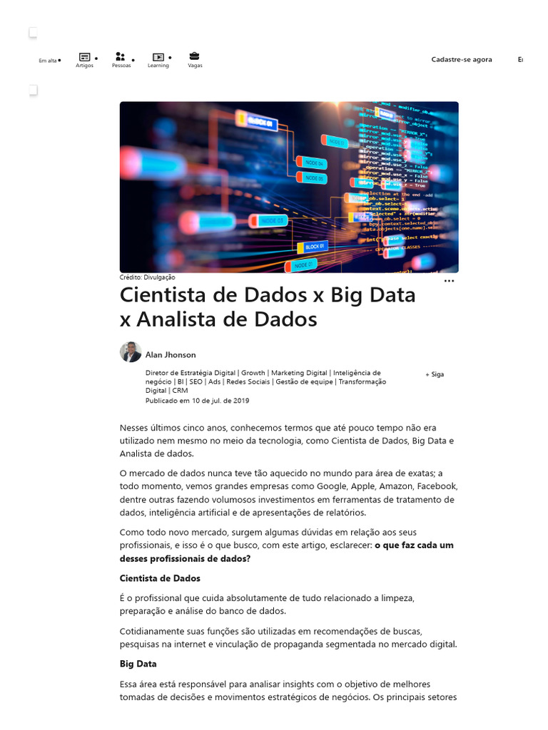 Cientista de Dados X Big Data X Analista de Dados | PDF | Ciência de Dados | Big Data