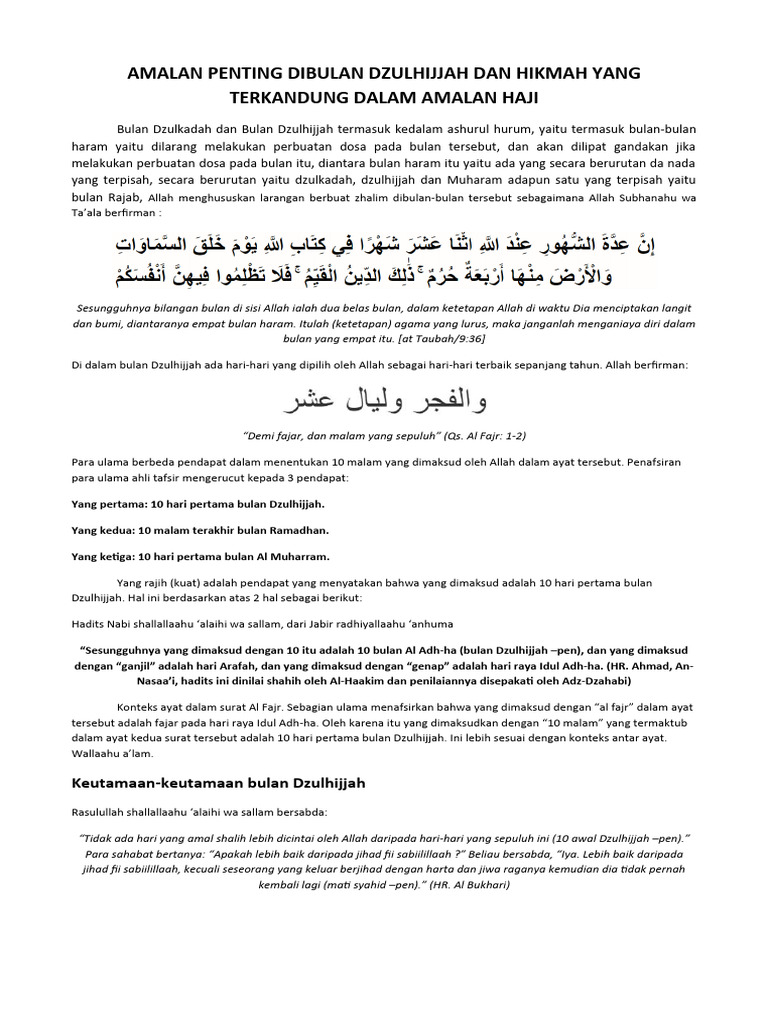 Khutbah Jumat Hikmah Dan Amalan Dibulan Dzulhijjah | PDF