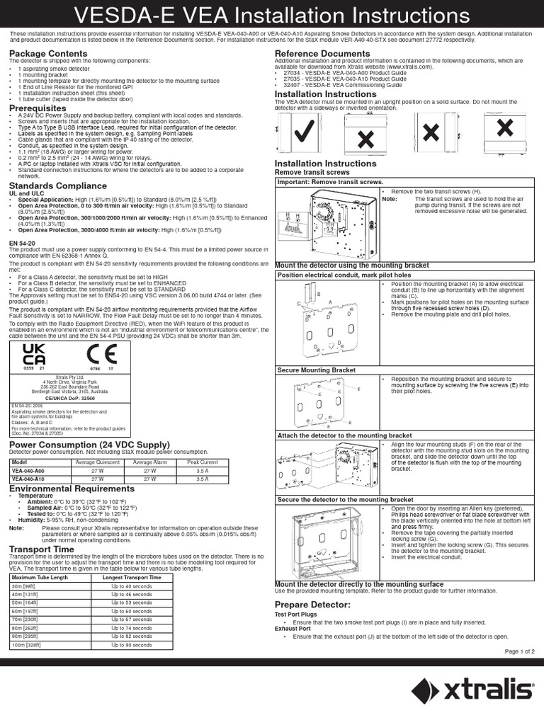 27679_A7_VESDA-E_VEA_Installation_Sheet_A3_IE_lores | PDF | Relay ...