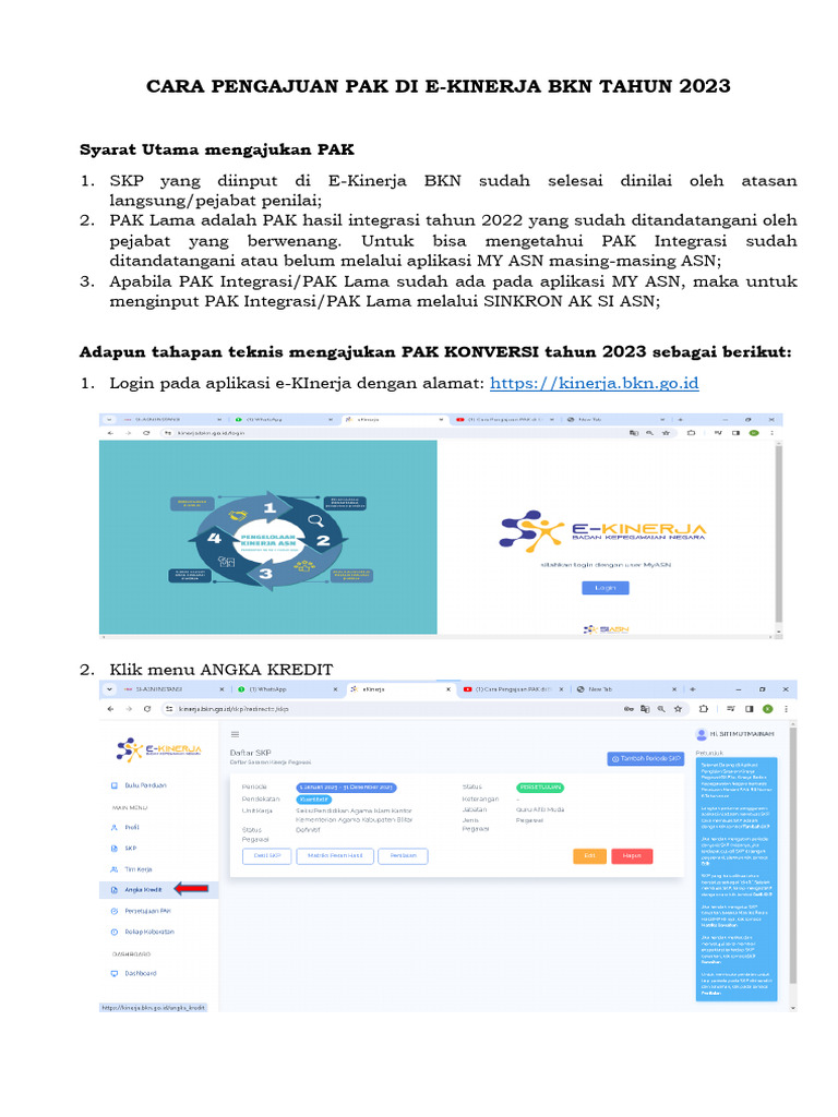 CARA PENGAJUAN PAK KONVERSI DARI SKP 2023 DI APLIKASI E-KINERJA BAGI GOL. III | PDF