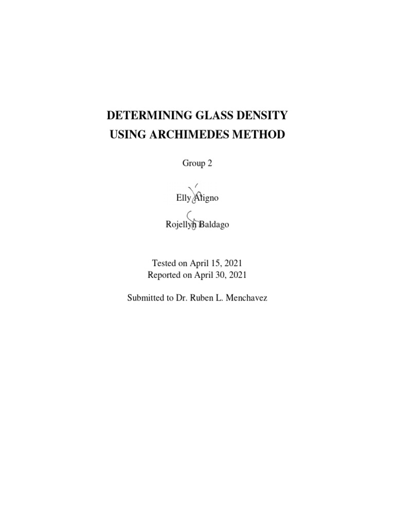 Glass Density Measurement via Archimedes | PDF | Density | Glasses