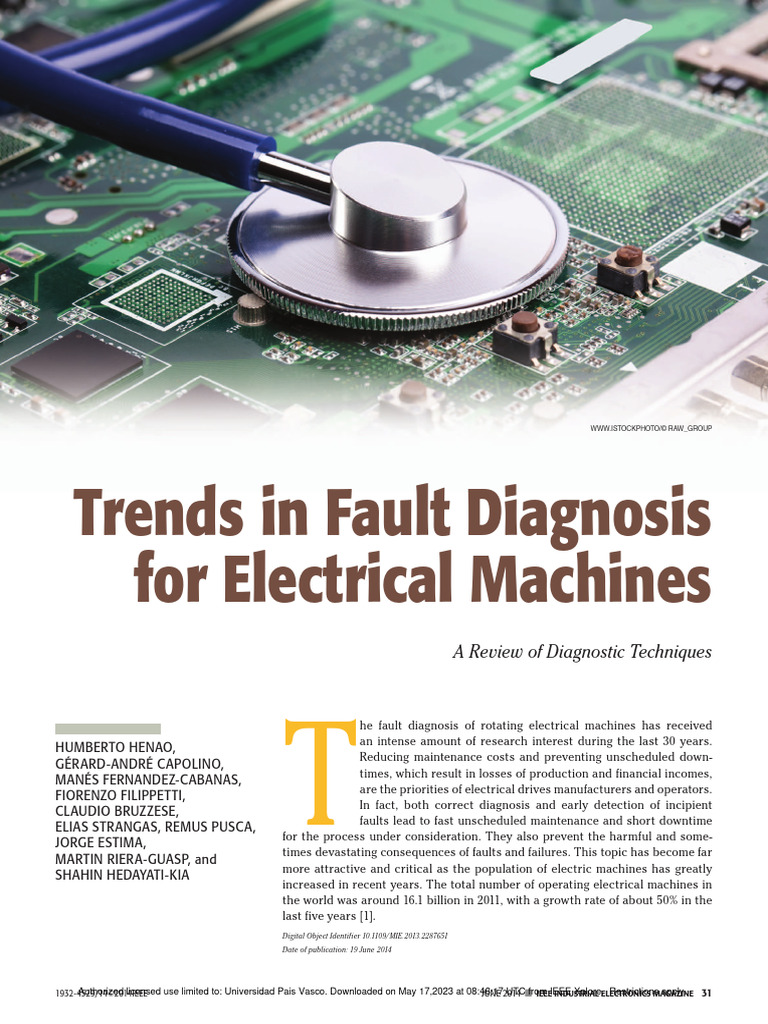 Trends in Fault Diagnosis For Electrical Machines A Review of ... Trends in Fault Diagnosis For Electrical Machines A Review of ...