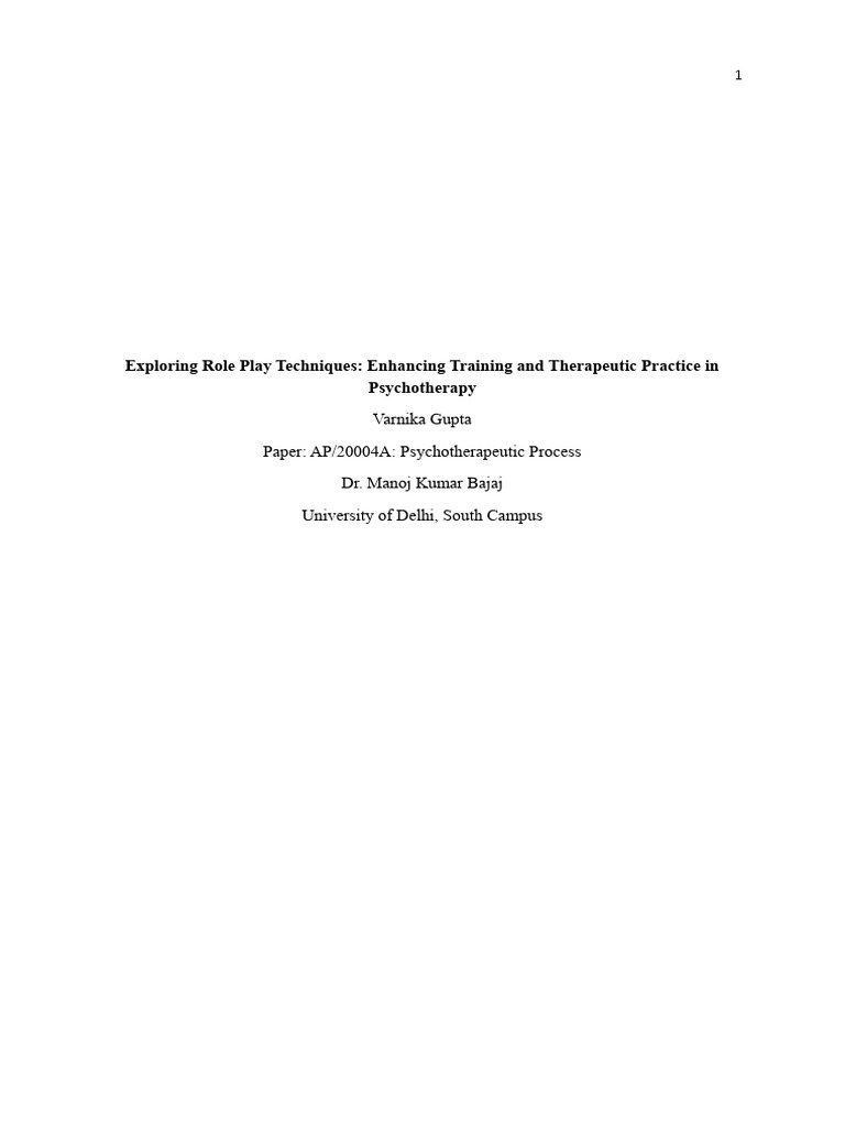 Use Of Role Play Techniques In Psychotherapy Pdf Psychotherapy