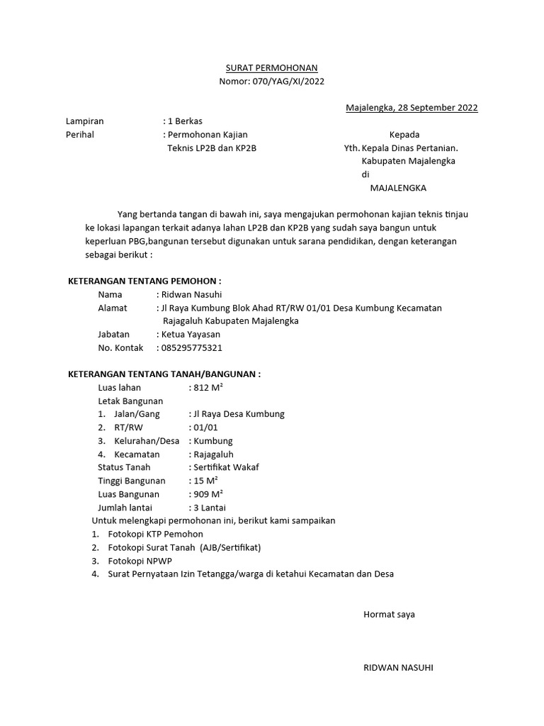 SURAT PERMOHONAN kajian teknis | PDF SURAT PERMOHONAN kajian teknis | PDF