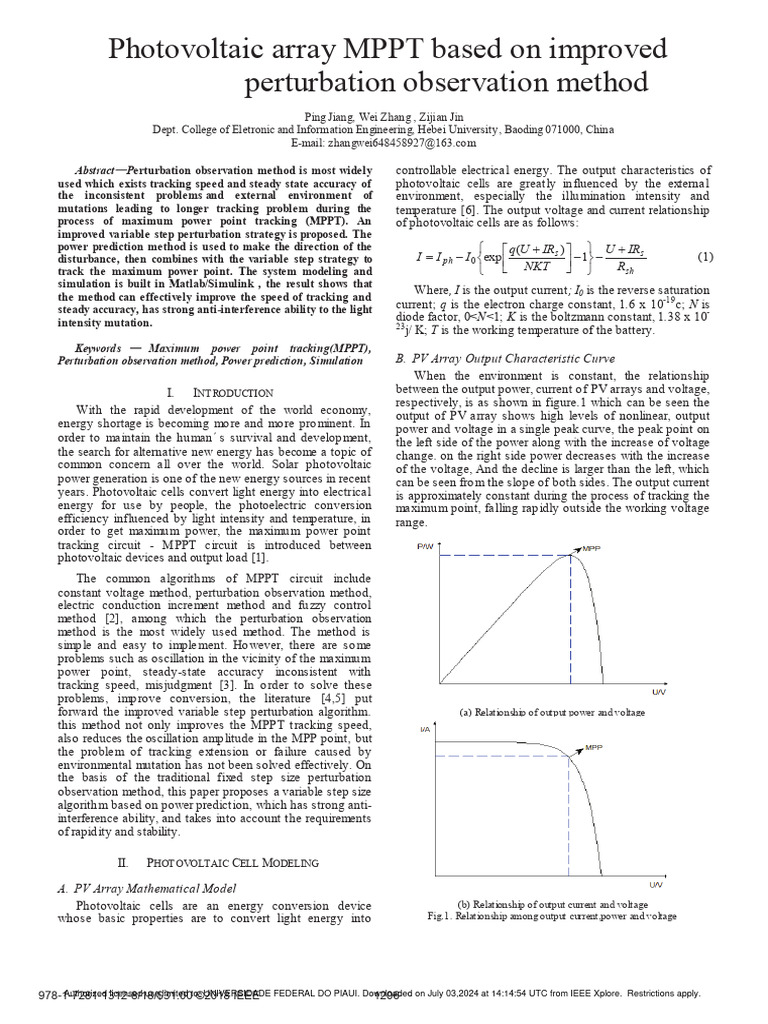 Photovoltaic_array_MPPT_based_on_improved_perturbation_observation_method | PDF | Steady State ...