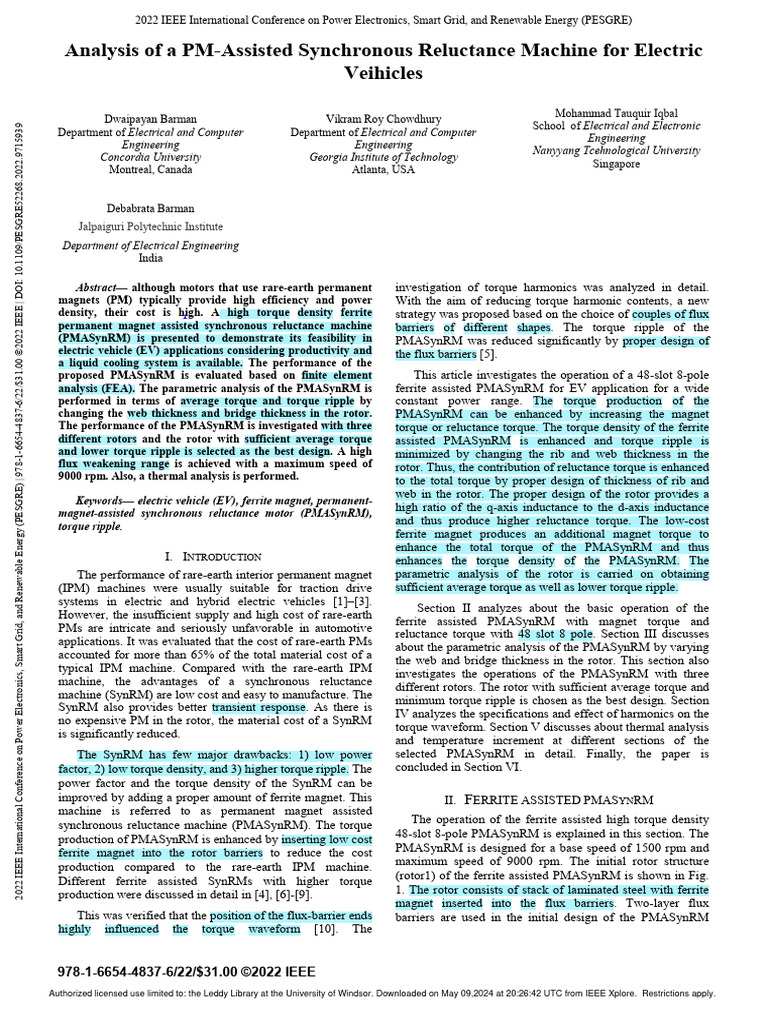 (READ) Analysis of A PM-Assisted Synchronous Reluctance Machine For ...