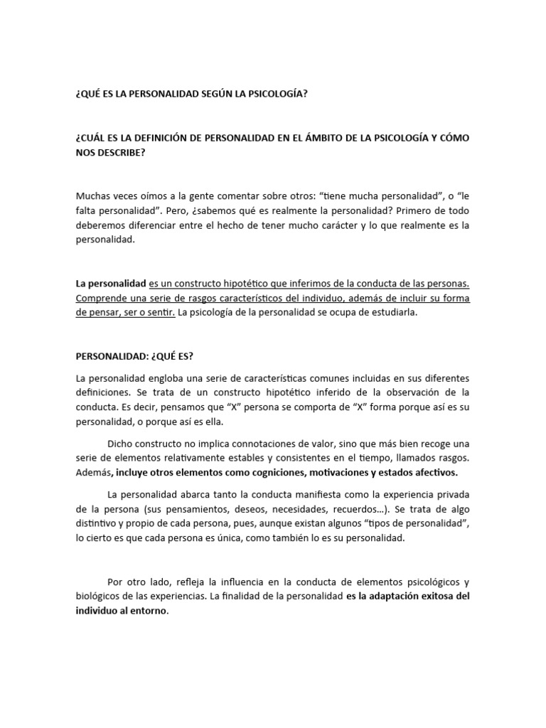 Qué Es La Personalidad Según La Psicología | PDF | Sicología ...