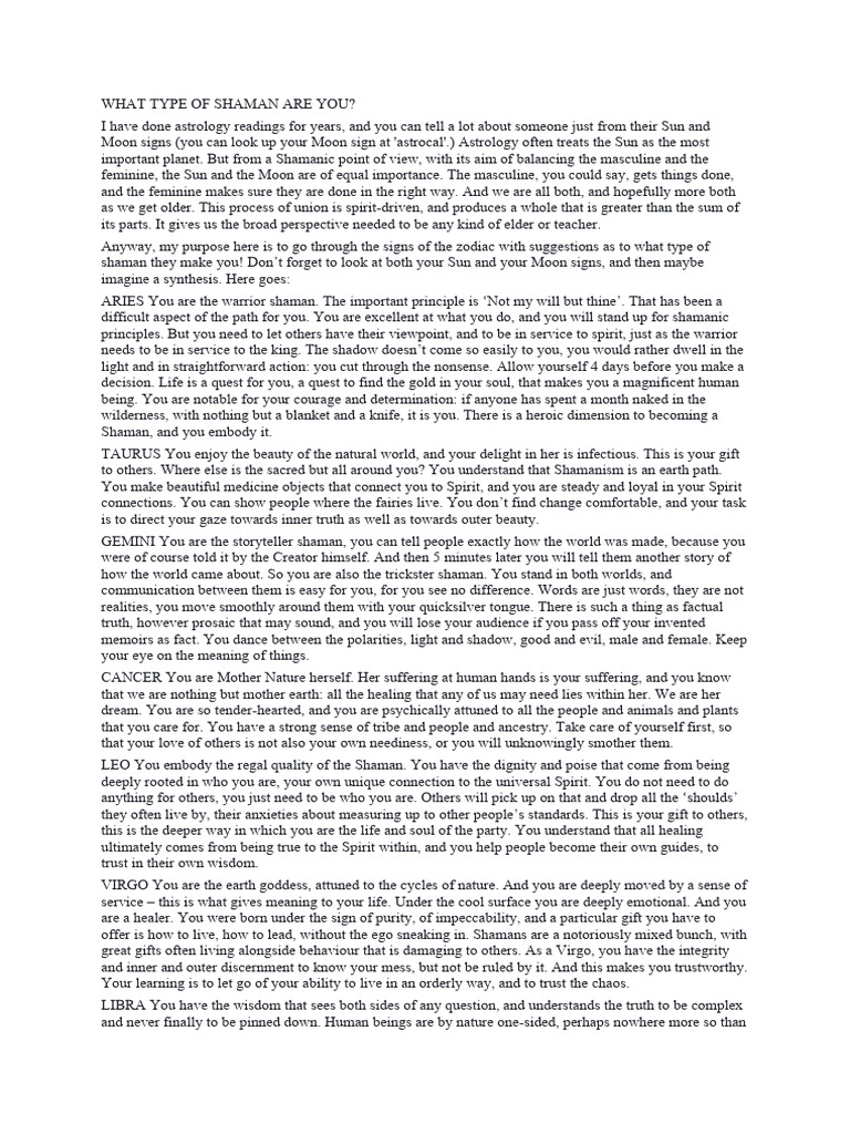 What Type of Shaman Are You | PDF | Shamanism | Astrology