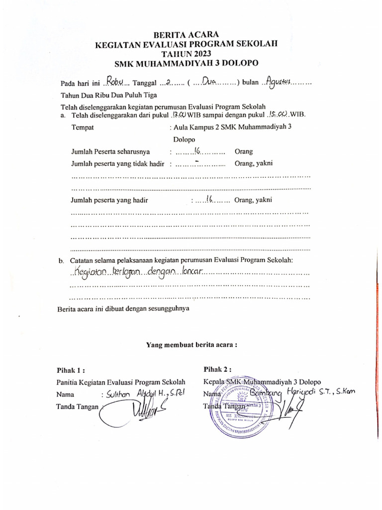 Berita Acara Evaluasi Program | PDF