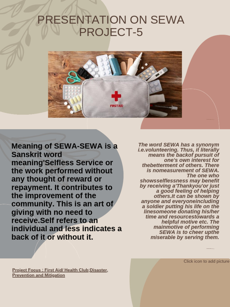 Presentation On Sewa Project - 5 Class 9 - 12 | PDF | First Aid ...
