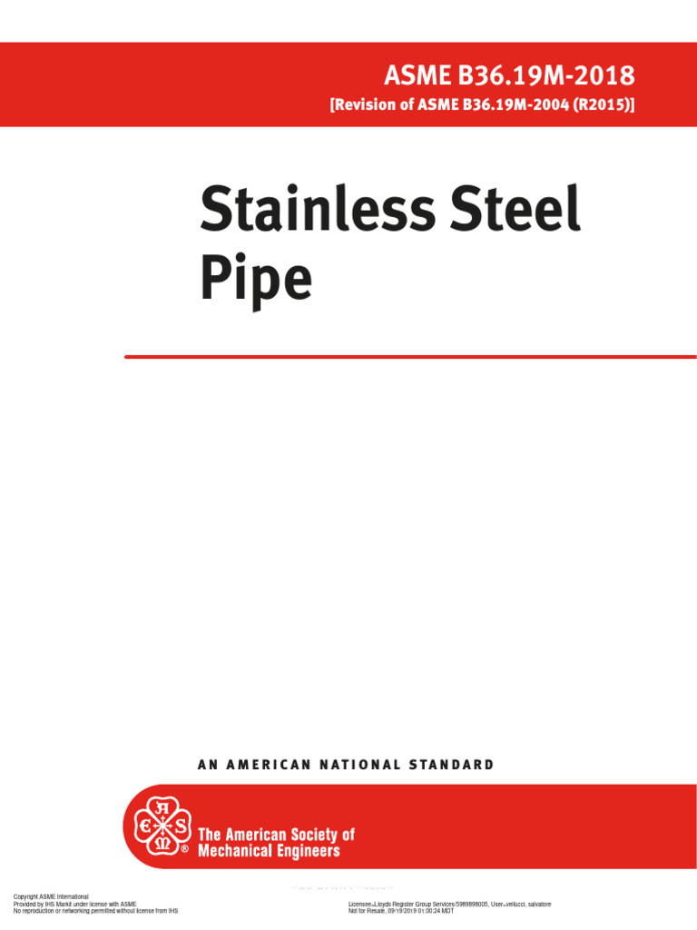 ASME B36.19M - Stainless Steel Pipe | PDF | Pipe (Fluid Conveyance ...